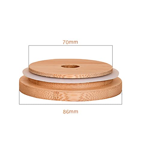 4 Pack 86mm Wide Mouth Bamboo Mason Jar Lids with Straw Hole Reusable Bamboo Caps Leak-Proof Glass Canning Drinking Storage Jars Lid