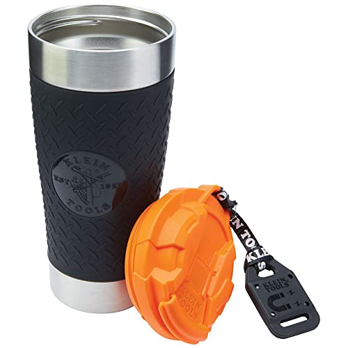 Klein Tools 55580 Stainless Steel Tumbler with Flip-top Lid, Insulated 20 oz. Tradesman's Double Wall Vacuum Mug, Slip-resistant Sleeve