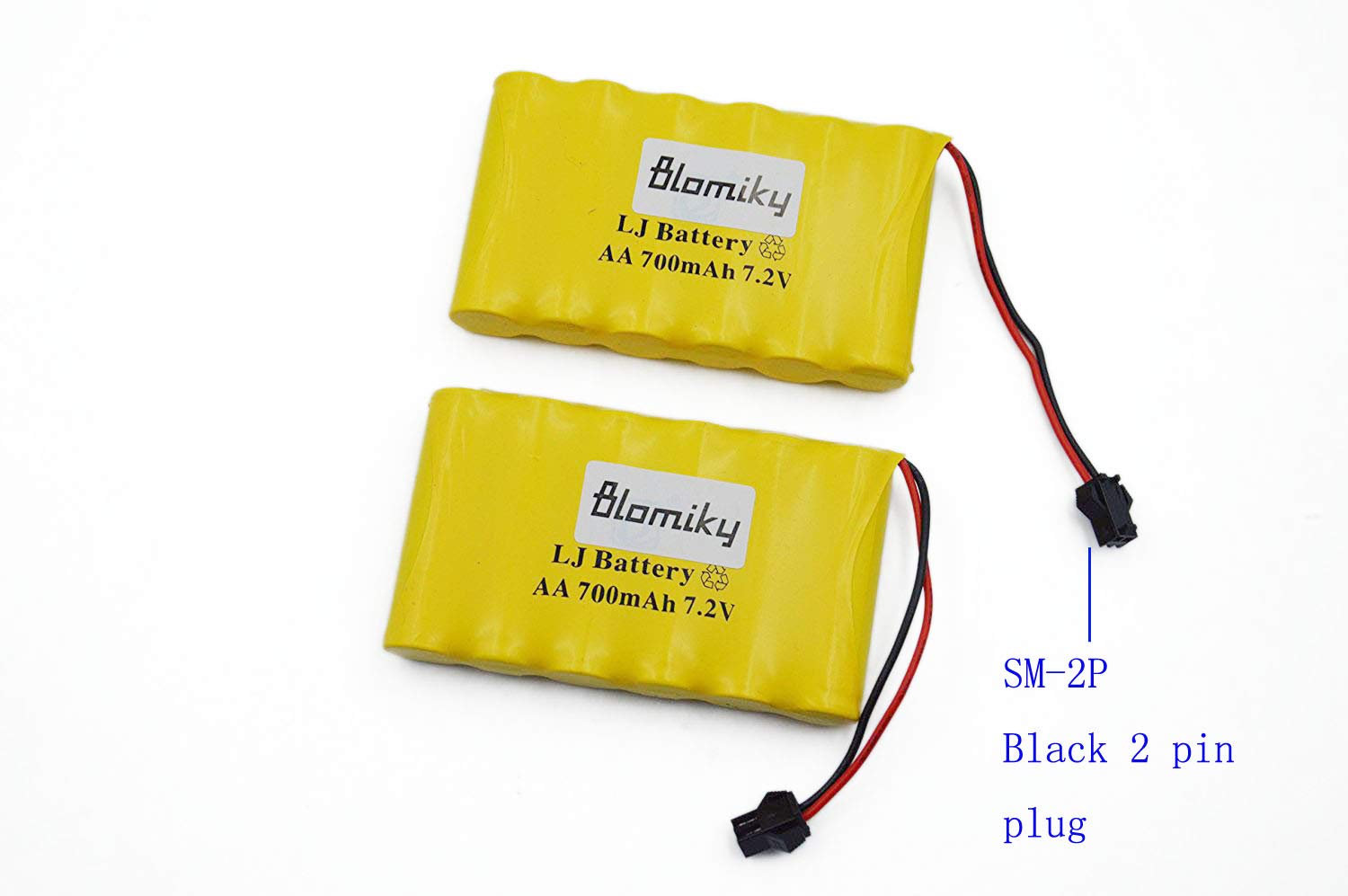 Blomiky 2 Pack 7.2V 700mAh Ni-Cd Rechargeable Battery Pack with SM 2P Plug Replacement for Old Version 15 Channel Huina 1550 550 RC Excavator 7.2V 700mAh Yellow 2