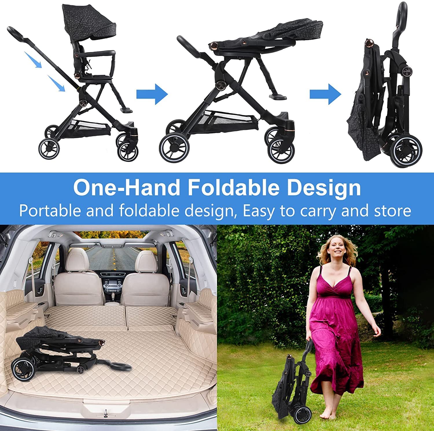 Wheelive Lightweight Stroller for Toddlers, 2-in-1 Stroller for Reversible Seat and Reclinable Backrest, Compact Travel Stroller with Sun Canopy and Adjustable Handles & Storage Basket