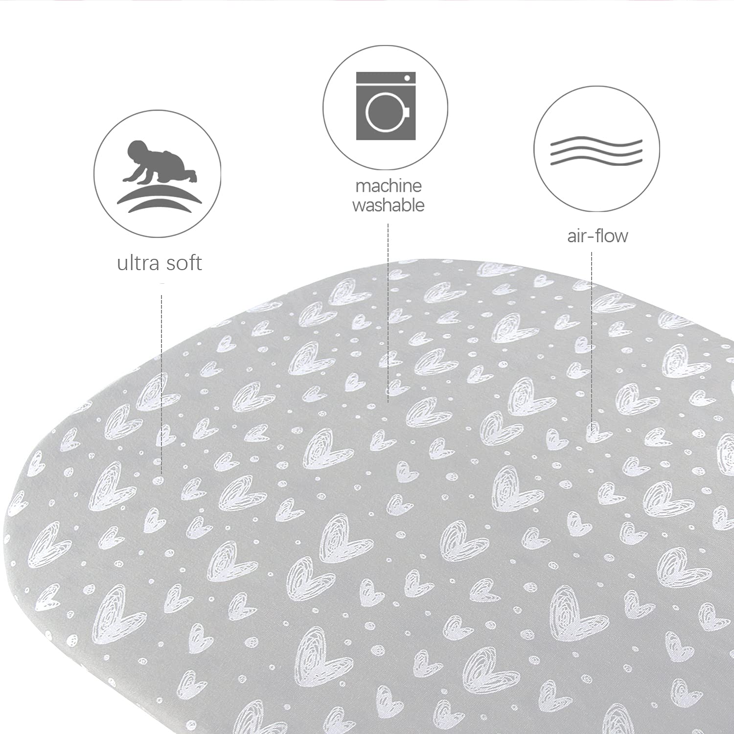 Bassinet Sheets Compatible with Baby Delight Snuggle Nest Bassinet, 2 Pack, 100% Jersey Knit Cotton Bassinet & Bedside Sleeper Sheets, Gray and White Print for Baby