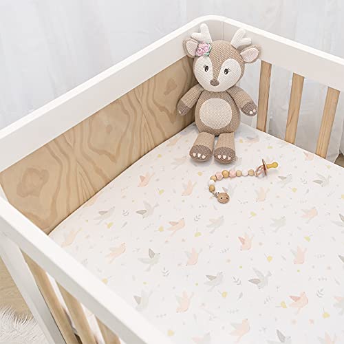 Living Textiles 100% Cotton Jersey 2-Pack Crib Fitted Sheet - Ava Birds | Ultra-Soft, Breathable, Fully Elasticized, Easy Care, Machine Washable