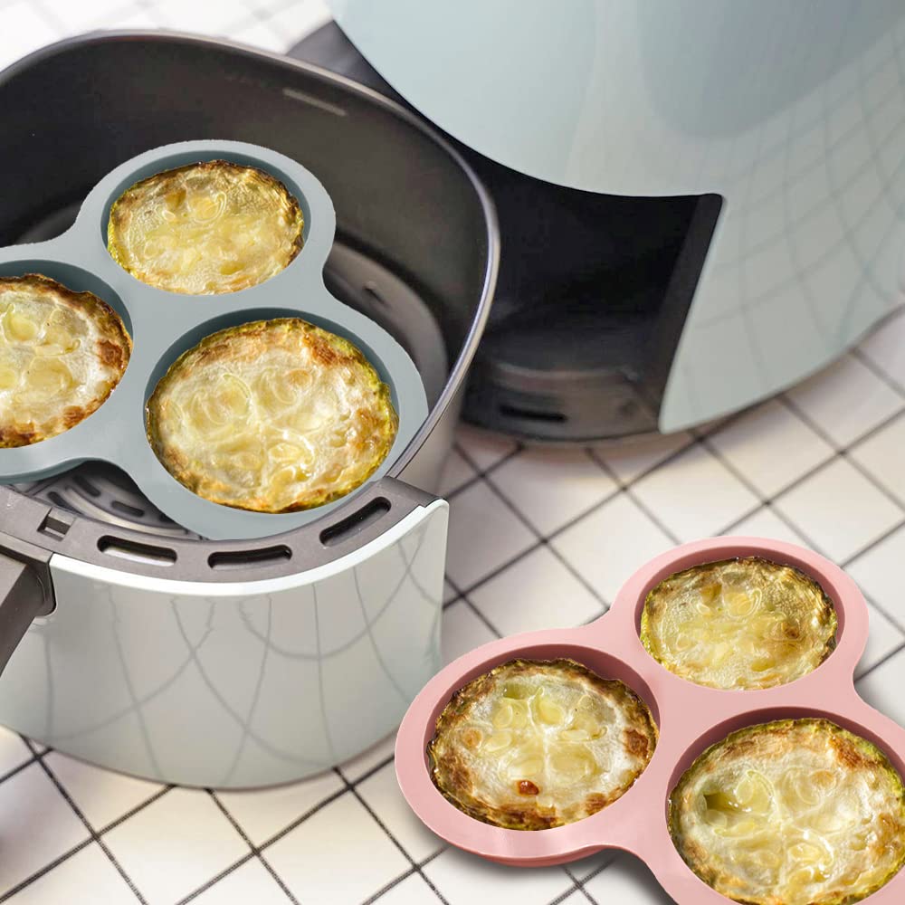 3 Pcs Silicone Air Fryer Egg Mold,AIFUDA Nonstick Air Fryer Baking Pan 3 Cavity Silicone Muffin Pans for Baking,Air Fryer Accessories for Air Fryers Above 6QT(Three colors)