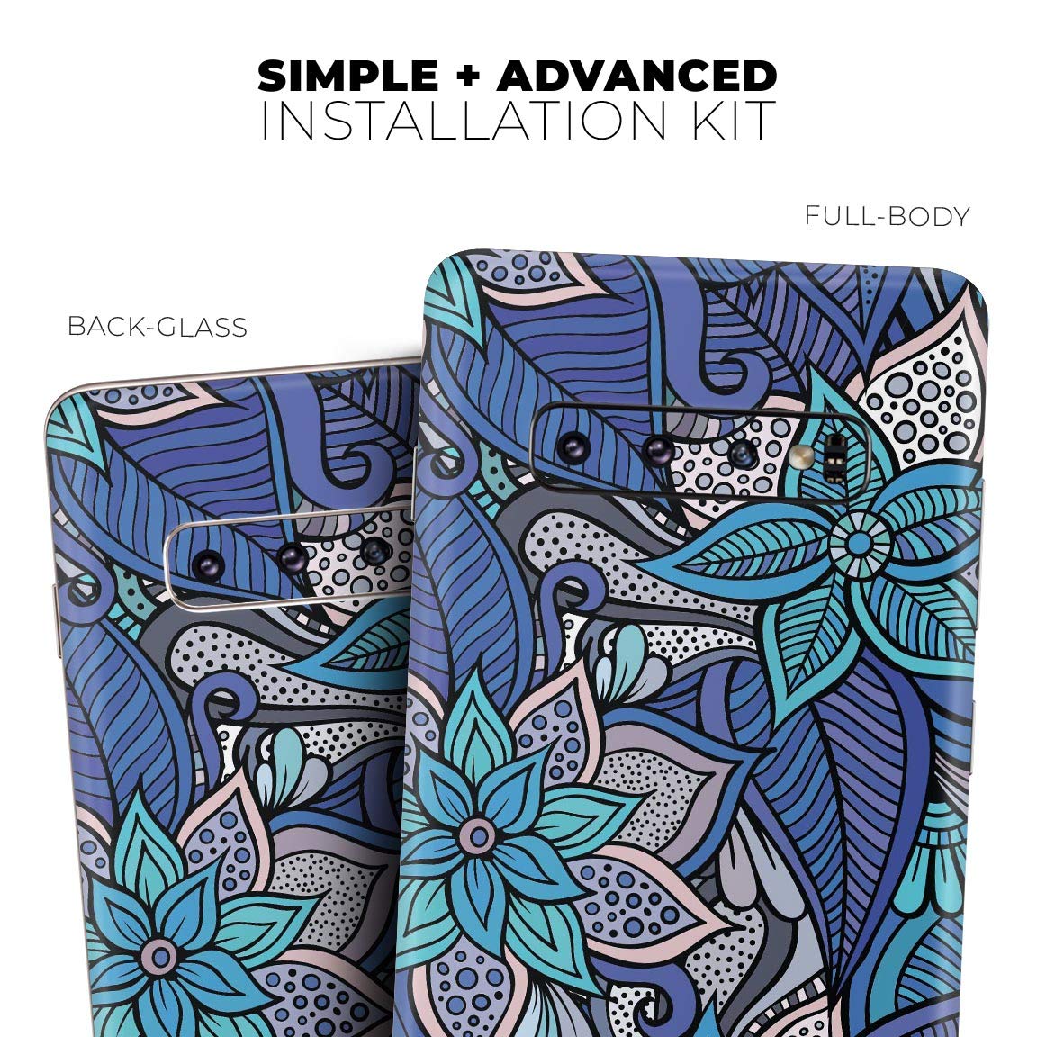 DesignSkinz Floral Blues Protective Vinyl Decal Wrap Skin Cover Compatible with The Samsung Galaxy S20 (Screen Trim & Back Glass Skin)