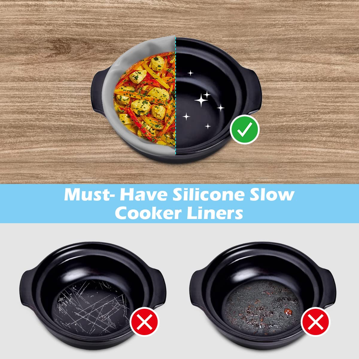 2 Pack Slow Cooker Liners - Reusable Crock pot Divider, Safe Silicone Cooking Bags Fit 7-8 Quarts Oval or Round Pot (Fit 8 QT Grey+Pink)