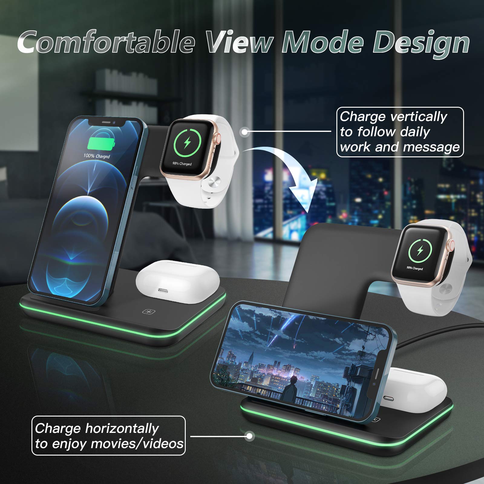 Liwin Wireless Charger, 3 in 1 Fast 15W Wireless Charging Station