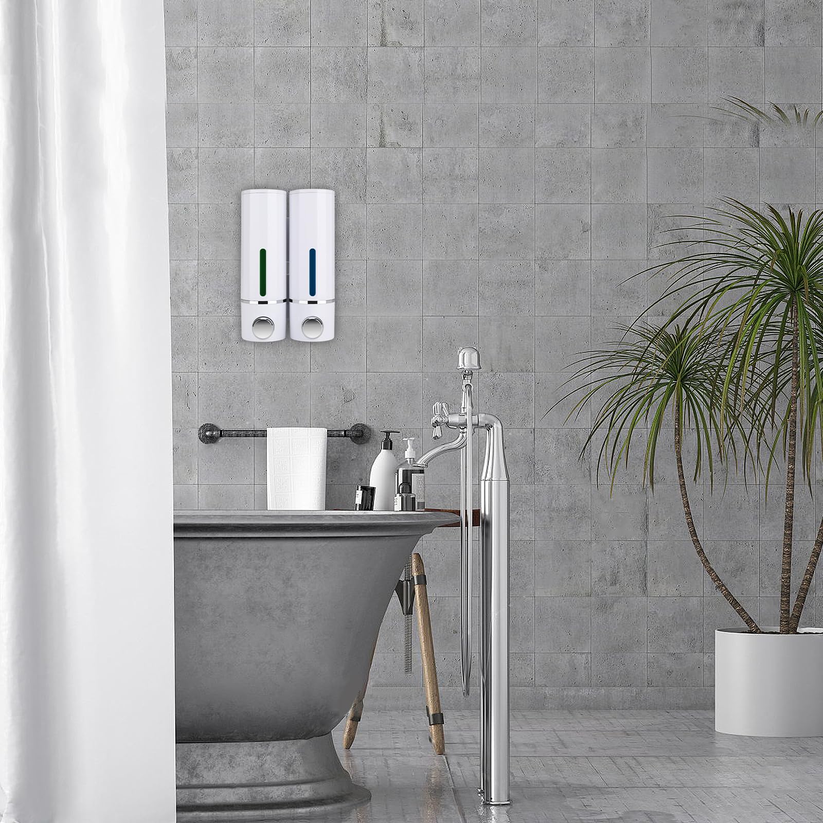 2 in 1 Chamber Soap Dispenser Trio Shower Gel Shampoo Conditioner with 3x400ml Refillable Bottles Wall Mount Holds Shampoo, Soap, Conditioner, Shower Gel, for Bathroom Kitchen