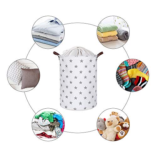 FRIENDIY Large Laundry Hampers (9 Colors), Removable Laundry Basket, foldable fabric laundry basket, drawstring waterproof round cotton linen storage basket. (Grey Star, Thickened 19"/Large)