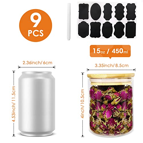Hoanra 15oz Glass Jars with Airtight Bamboo Lids, Small Food Storage Containers, for Kitchen Pantry Organization Tea Coffee Candy Cookies Nuts(9 Pack)