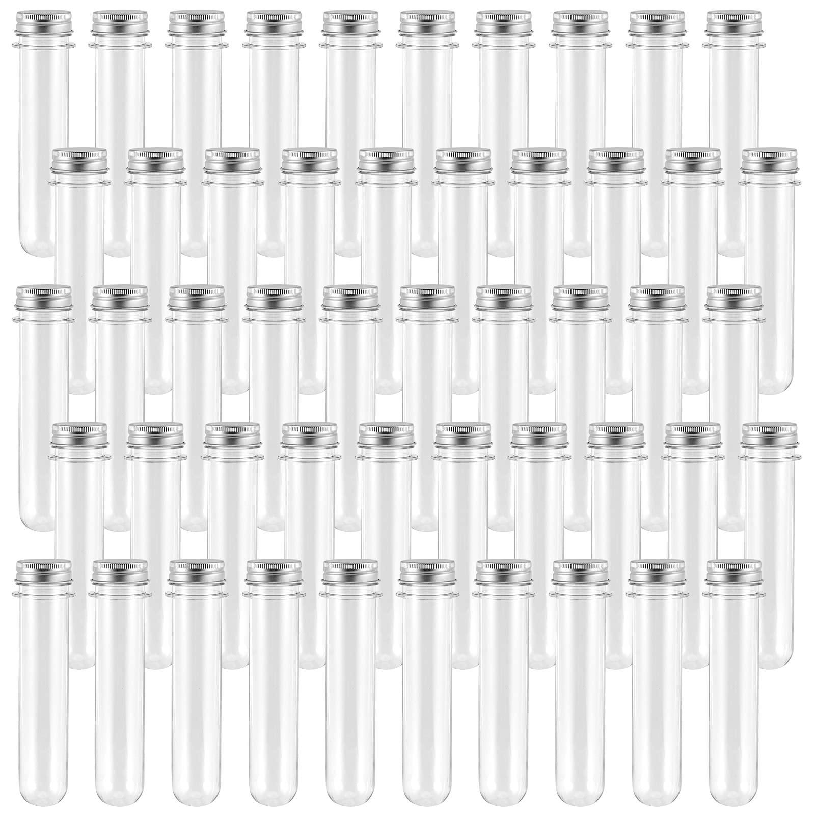 HAKZEON 50 PCS 40ml Plastic Test Tube with Caps,140 x 25 mm Clear Test Tubes with 50 Seal Protection Sheets, for Scientific Experiments, Plant Cultivation,Party Decoration, Candies Salt Container