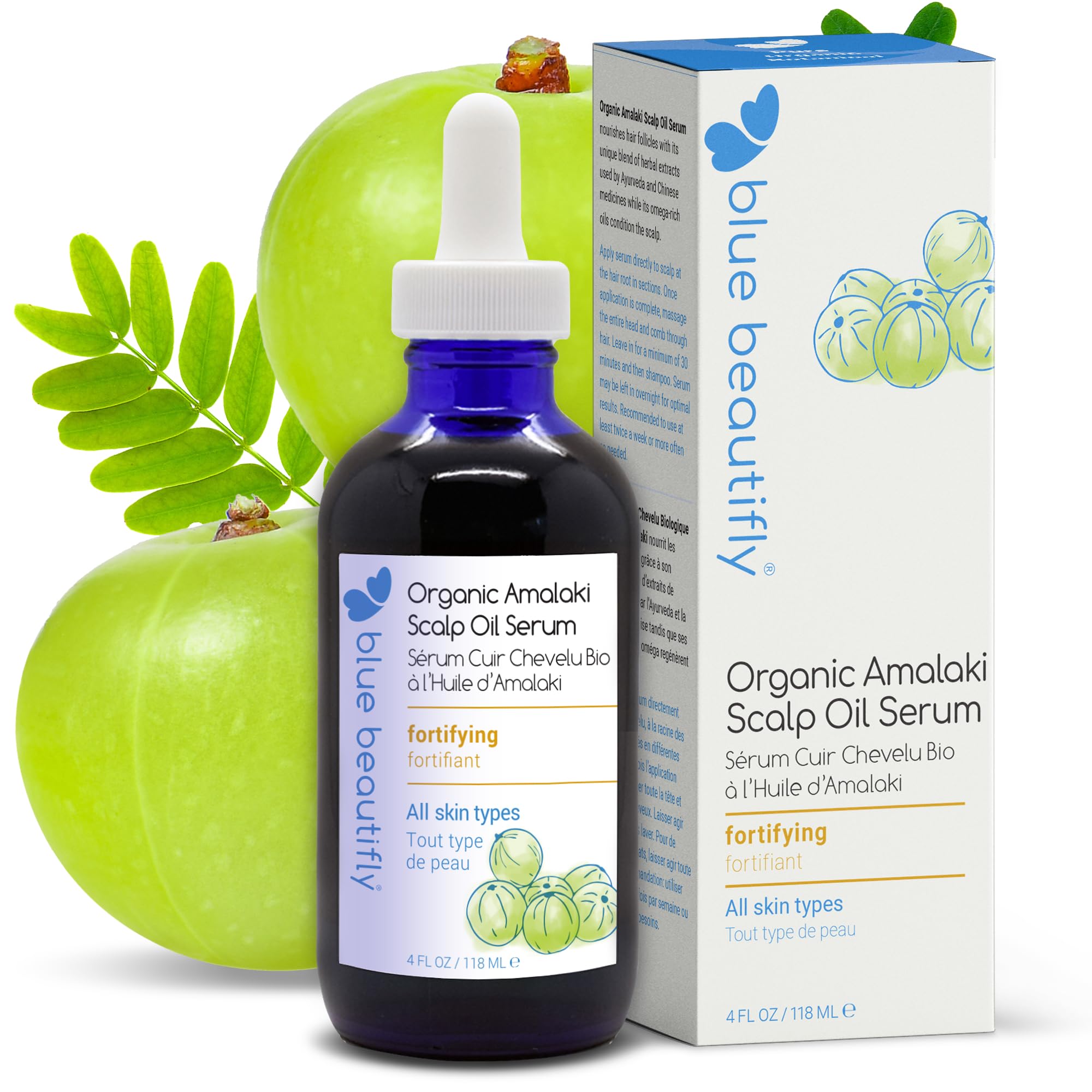 Blue Beautifly Organic Amalaki Scalp Oil Serum | Strengthens Hair Follicles, Restores Growth, and Treats Dandruff | USDA Certified Organic | Enriched with Rosemary Oil and Ayurvedic Herbs | 4 fl oz