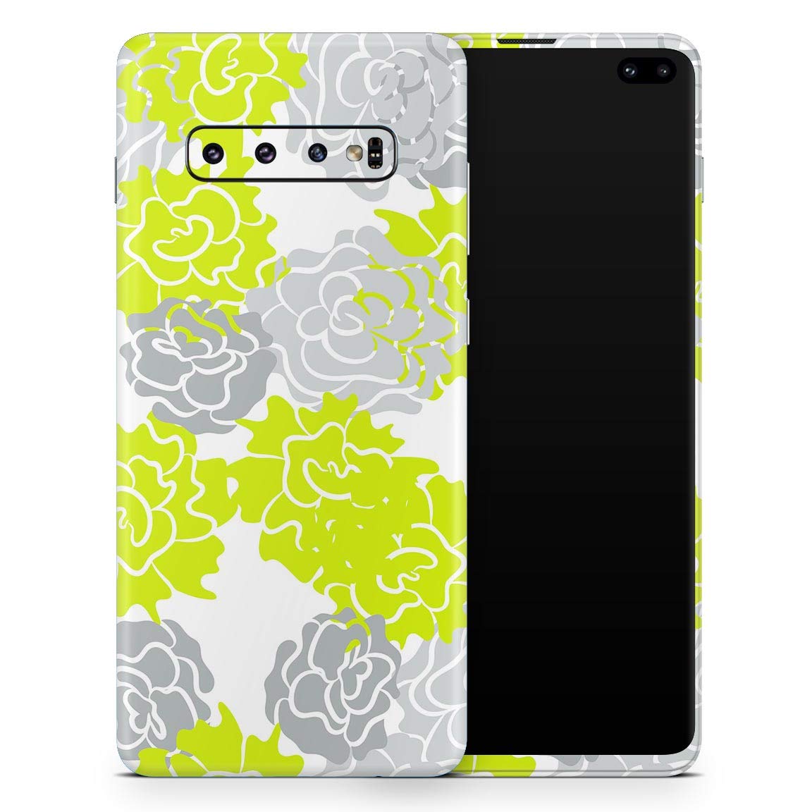 DesignSkinz Gray and Lime Green Cartoon Roses Protective Vinyl Decal Wrap Skin Cover Compatible with The Samsung Galaxy S20 (Screen Trim & Back Glass Skin)