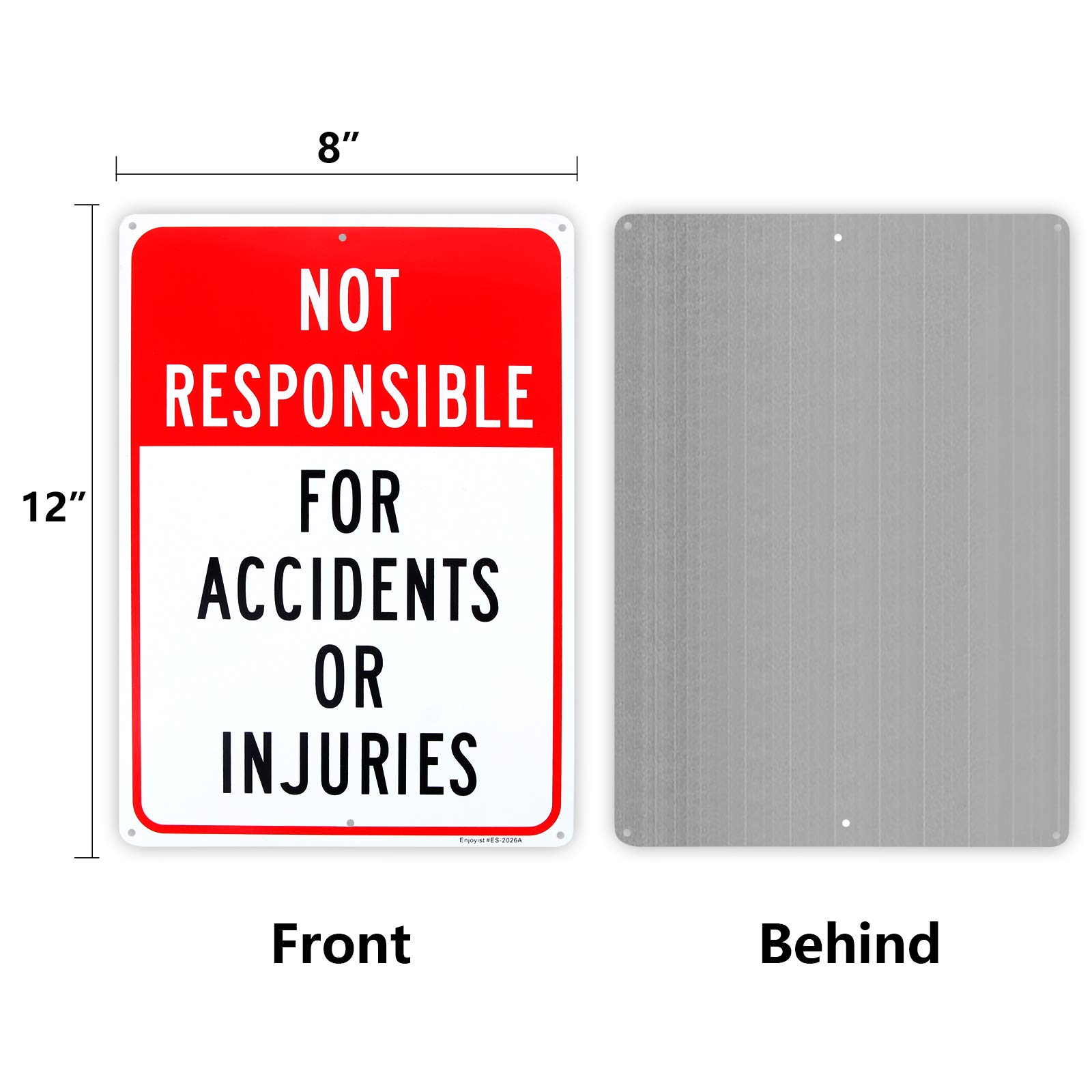 2-Pack Not Responsible for Accidents or Injuries Sign,Enter at Your Own Risk Sign - 12"x 8" - .040 Aluminum Reflective Sign Rust Free Aluminum-UV Protected and Weatherproof