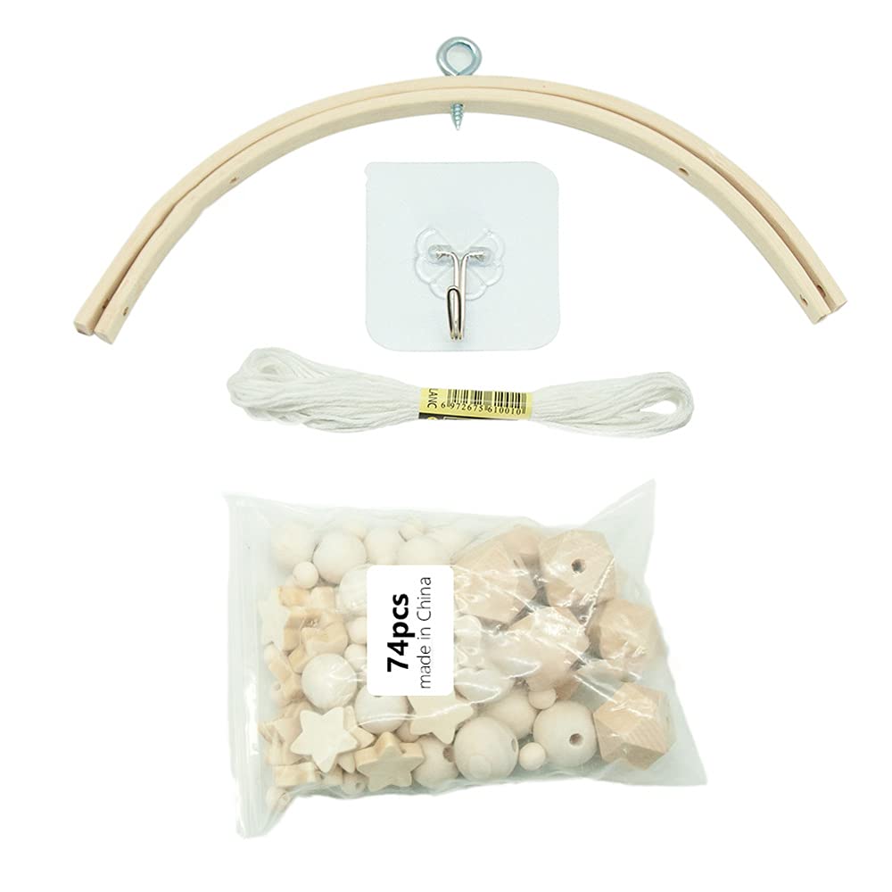 LOOGOOL DIY Baby Mobile Kit Natural Wood Bed Bell Wind Chime Baby Bedroom Ceiling Mobiles Toys Newborn Gift (Star)