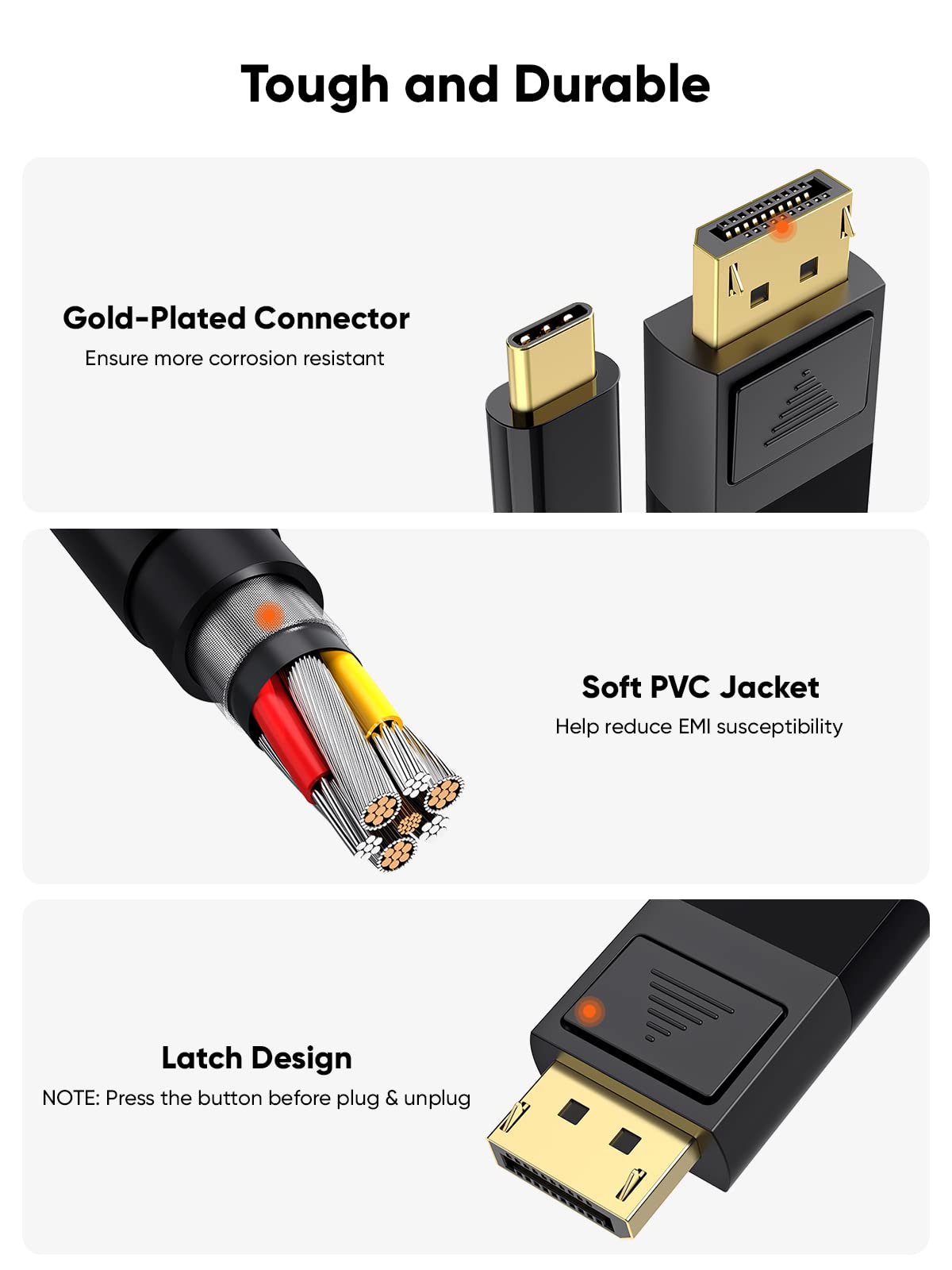 CableCreation 8K USB C to DisplayPort Cable 6FT [HDR, 8K@60Hz, 4K@144Hz, 2K@240Hz] Type C Cable to DP 1.4 Compatible with Thunderbolt 3/4, iPhone 16 15 Pro Max Plus MacBook Pro/Air iPad XPS Galaxy S24