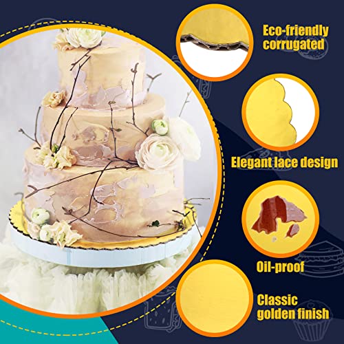 50 Pack 10 inch Gold Cake Boards Circle Rounds Cake Boards Scallop Edge Cakeboard Disposable Cake Base Grease Proof Cardboard Perfect for New Year Wedding Birthday Cake Decorating
