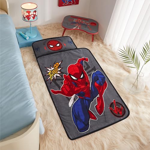 Idea Nuova Marvel Spiderman Super Soft Toddler Quilted Nap Mat with Built in Pillow, 26"x46", Multicolor