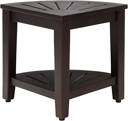 AquaTeak 15.5" Kai Corner Mocha Teak Shower Bench with Shelf