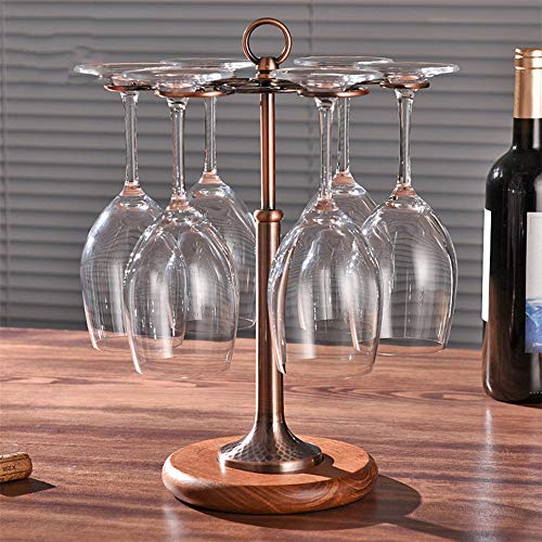 NJZYB Vintage Style Wine Glass Stemware Racks, Elegant Stemware Holder Stand with 6 Hooks, Artistic Tabletop Display, for Home, Bar Storage, Home, Restaurant,Red Copper