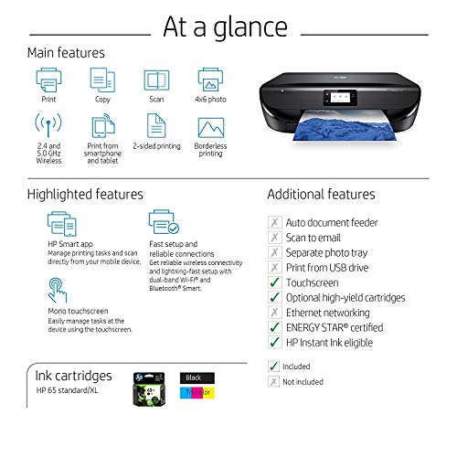 HP Envy 5055 Wireless All-in-One Photo Color Printer, HP Instant Ink & Amazon Dash Replenishment Ready (M2U85A) (Renewed)