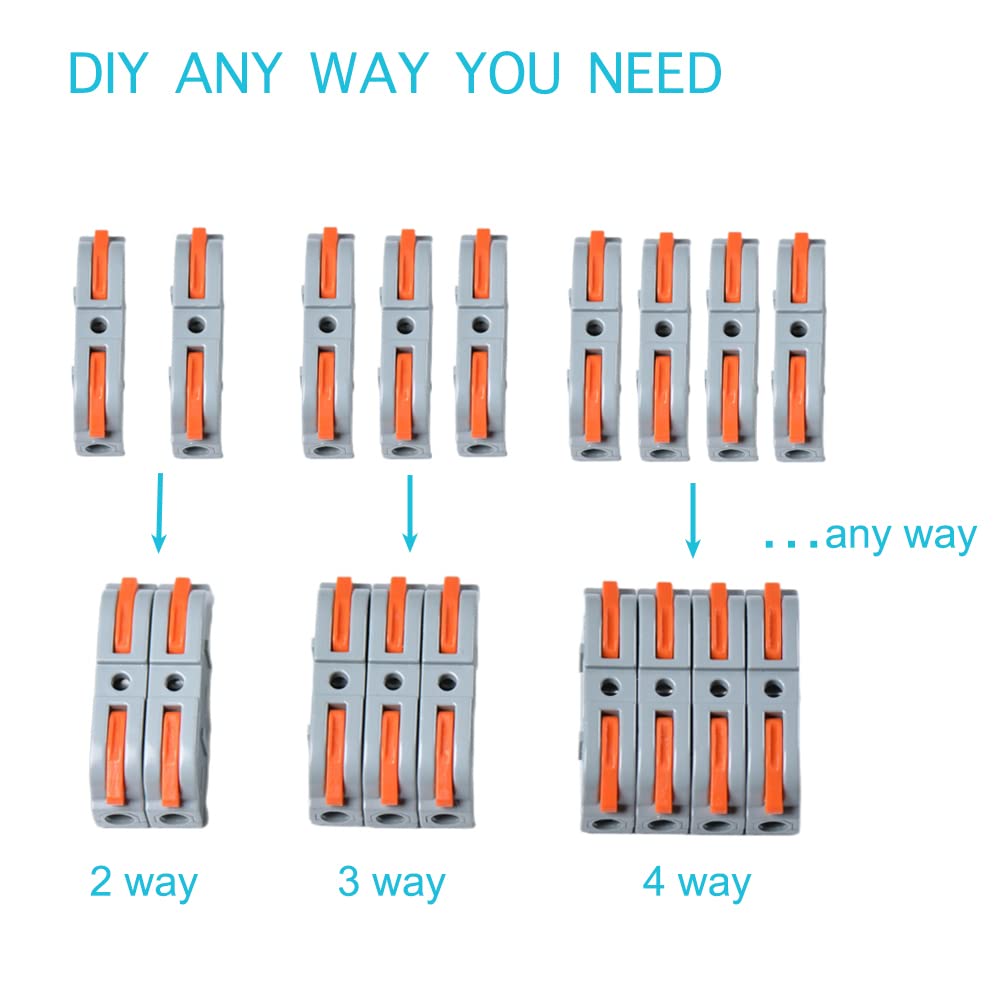 Glutoad 50 Pcs Lever Wire Connectors, 1 to 1 Inline Wire Connector Push-in, Compact Splicing Electrical Connectors Butt Terminals, for Quick Connect 28-12 AWG