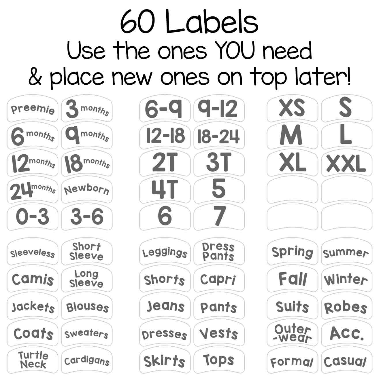6 Baby Nursery Clothing Closet Size Dividers Gender Neutral Fits 1.5" Rod (Gray)
