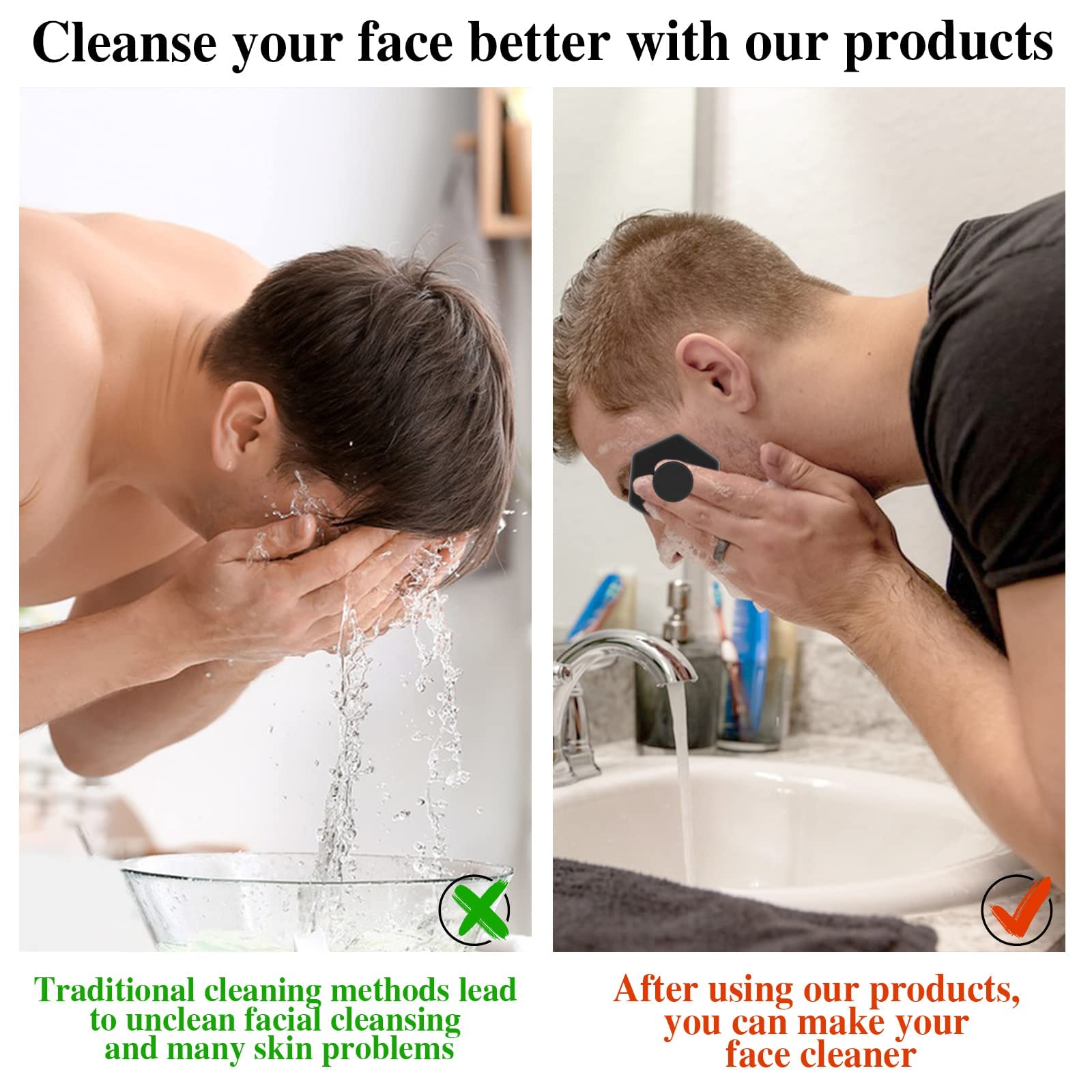 2 Pcs Silicone Face Scrubber for Men, Face Scrubber Exfoliator Face Brush for Short Beard Facial Cleansing (Black)