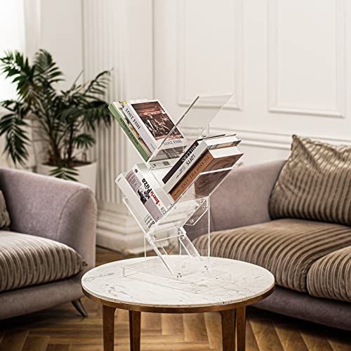 Aizesuro Tabletop Acrylic 3-Tier Standing Tree Bookshelf, CDs/Movies/Books Storage Rack, Organizer Bookcase Shelves for Home Office, Living Room, Bedroom