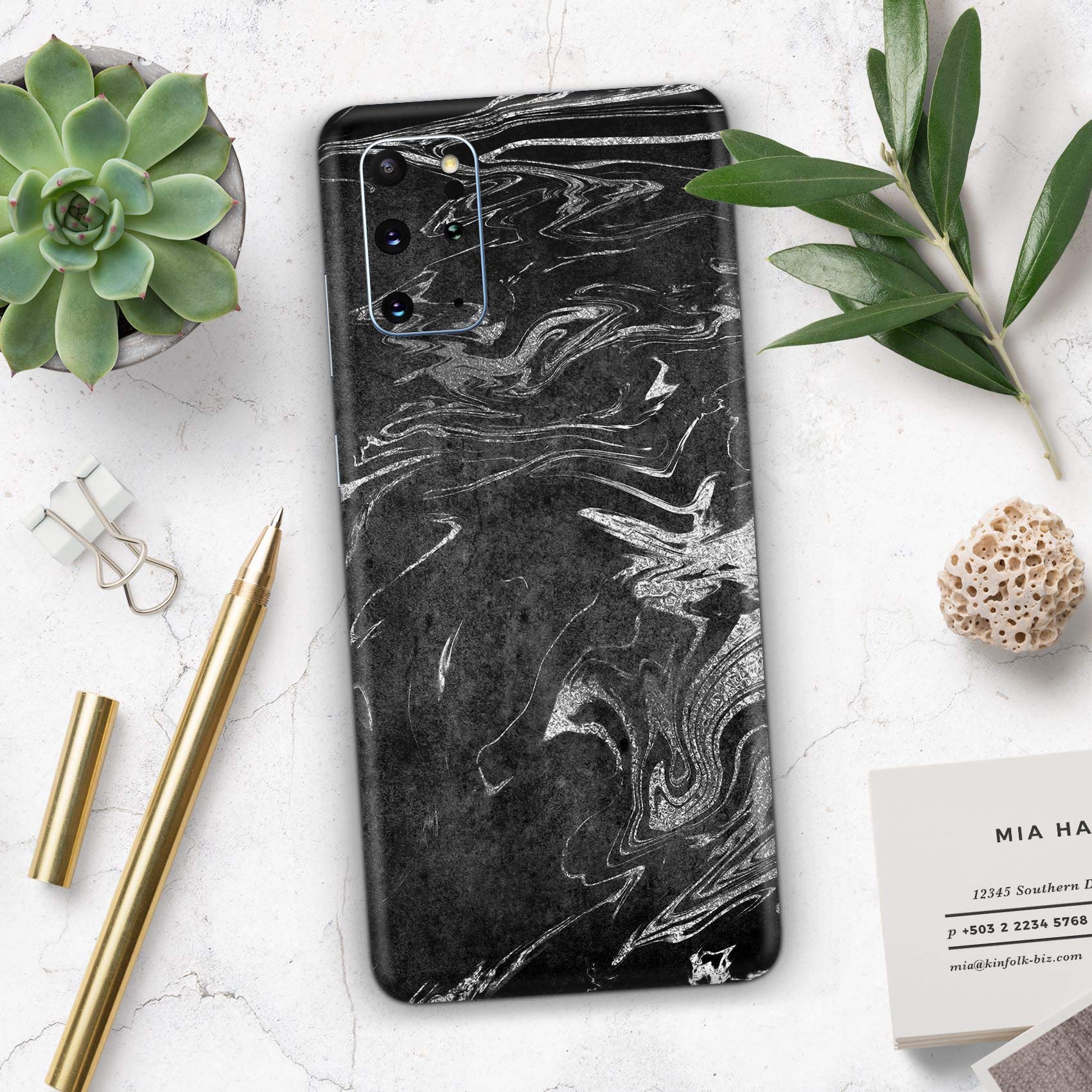 DesignSkinz Black & Silver Marble Swirl V8 Protective Vinyl Decal Wrap Skin Cover Compatible with The Samsung Galaxy S20 (Screen Trim & Back Glass Skin)
