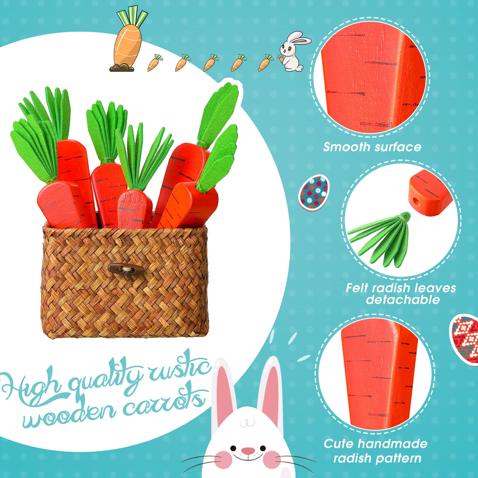 6 Pieces Rustic Wooden Carrots Easter Carrot Easter Decorations Artificial Carrots Tiered Tray Decorations for Easter Bunny Decor Spring Garden Decor Party Supply DIY Crafts Home Kitchen Decor