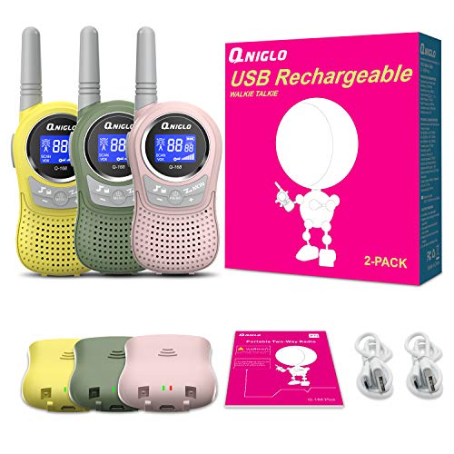 QNIGLO Walkie Talkie for Kids Rechargeable, Kids Walkie Talkies 3 Pack, Outdoor Camping Games with ๐๐ถ-๐ถ๐ผ๐ป ๐๐ฎ๐๐๐ฒ๐ฟ๐, Toys for Boys Girls Walkie Talkies Halloween Xmas Birthday Gifts
