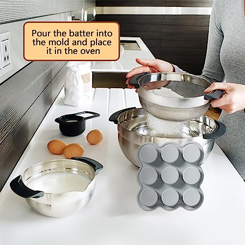 2-Pcs Air Fryer Muffin Pan, Reusable Silicone Air Fryer Baking Pan, Non-Stick Mini Cupcake Pan, Silicone Muffin Pan For Baking, Burger Bread Pan, Air Fryer Accessories, 9 Cavities