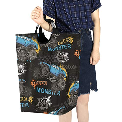 susiyo Abstract Monster Truck Car Laundry Basket Collapsible Laundry Hamper Foldable Dirty Clothes Bag Large Storage Basket with Handles for Kid Room Toy Bin Bathroom Clothing Organizer
