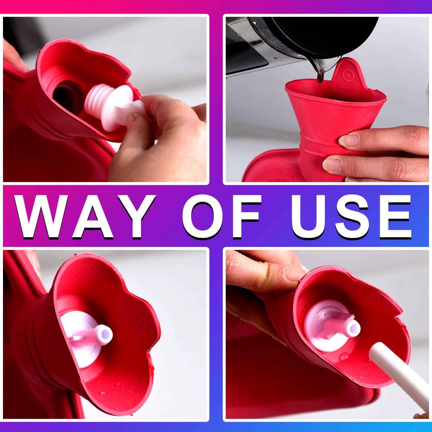 2 L Home Enema Bag Kit with 2 Enema Tips,60 inch Long Silicone Hose, Controlable Water Flow Valve, Hot-Water Bottle for Colon Cleansing Enemas(Red)