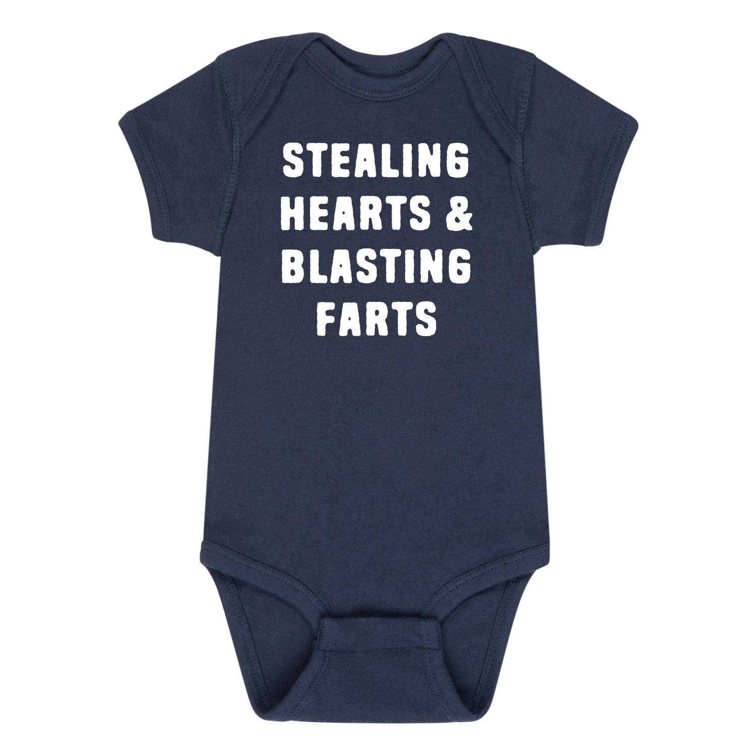 Instant Message - Stealing Hearts and Blasting Farts - Infant Baby One Piece - Size 6 Months Navy