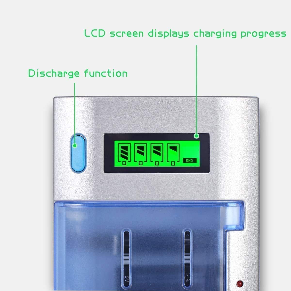 BONAI LCD Universal Battery Charger - Discharge Function - for Ni-MH Ni-CD AA, AAA, C, D, 9V Rechargeable Batteries with Rechargeable AA Batteries 2800mAh 1.2V Low Self Discharge (Pack of 8)