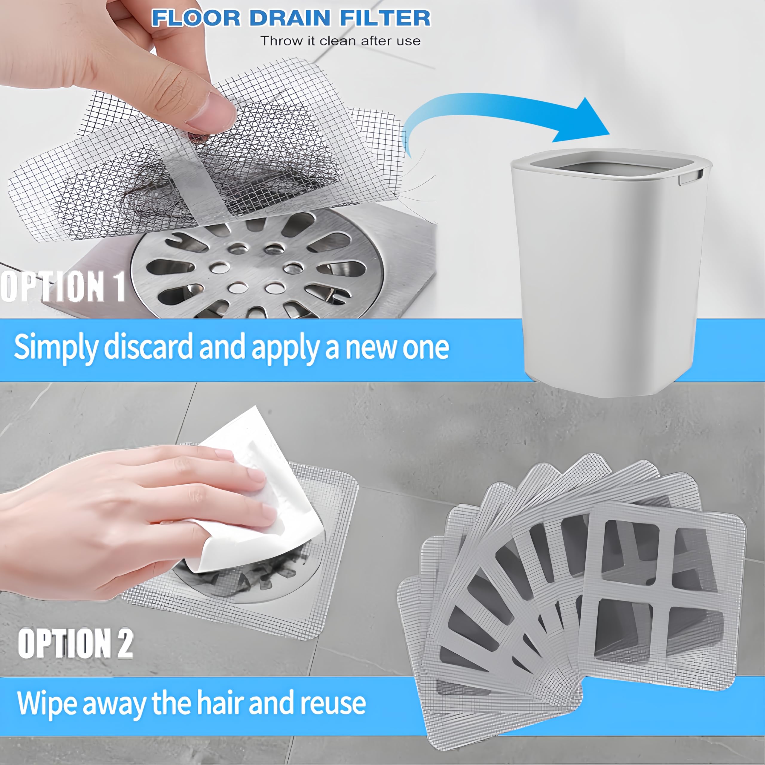 30 Pcs Floor Drain Stickers, 4" X 4" Disposable Shower Floor Drain Cover, Shower Drain Hair Catcher Mesh Stickers for Kitchen Sink, Bathroom, Laundry