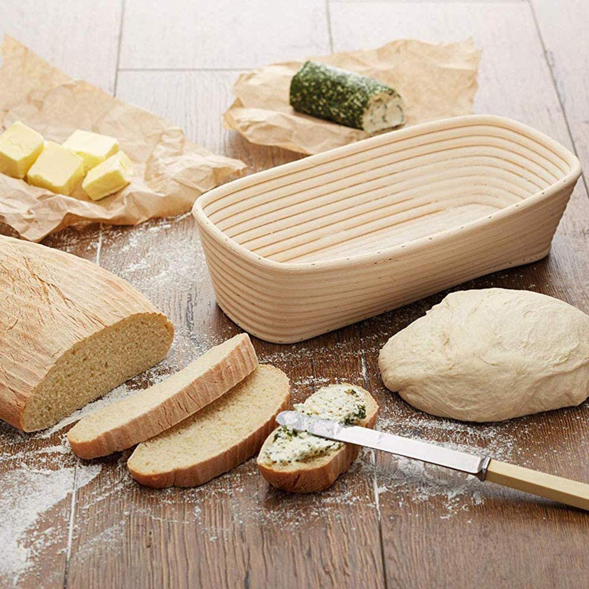 2 PCS 10 inch Oval Long Banneton Brotform Bread Dough Proofing Rising Rattan Basket & Liner for Professional & Home Bakers