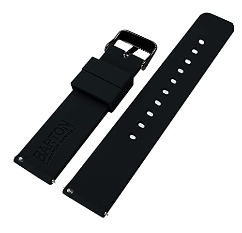 BARTON WATCH BANDS 20mm Black Soft Silicone Quick Release - Black Buckle