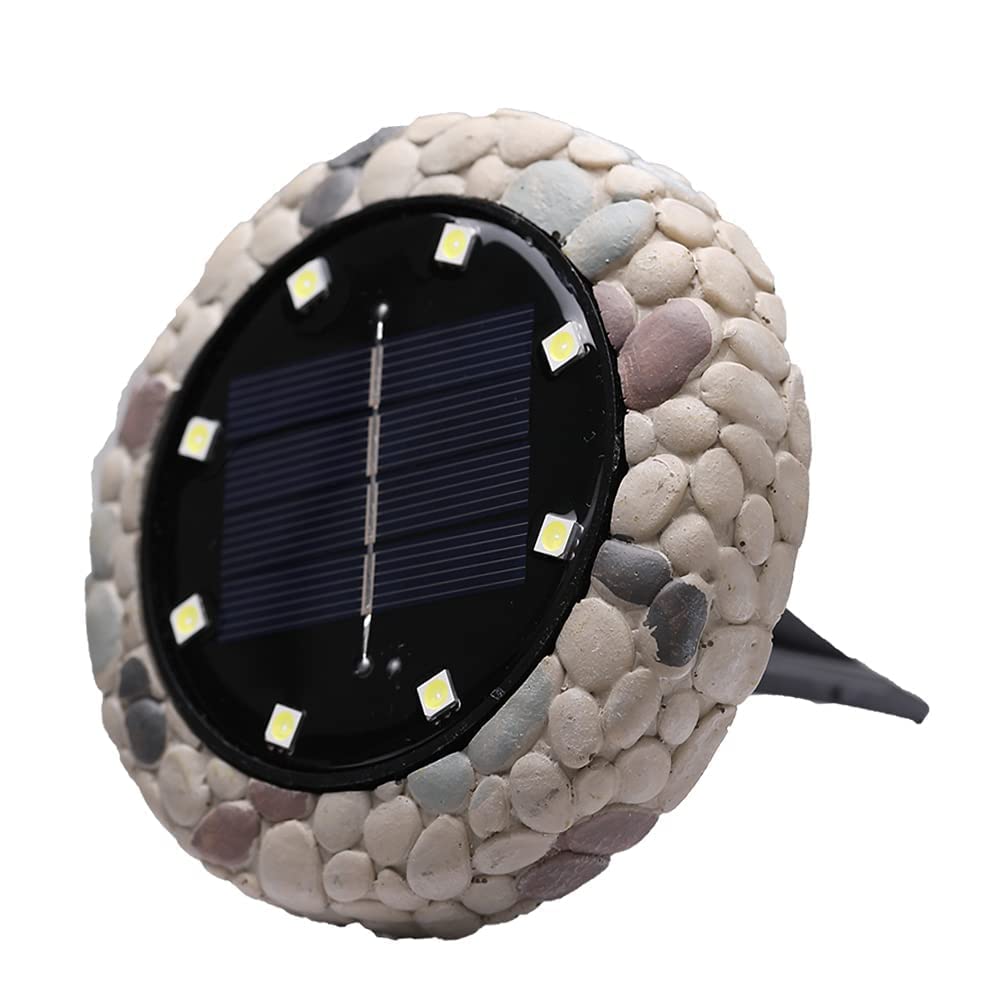 4 Pack Solar Ground Lights, Upgraded 8 LED Outdoor Waterproof Bright In-Ground Stone Decor Disk Lights, Solar Powered Garden Lights, Landscape Lighting for Pathway Yard, Deck, Lawn, Patio, Walkway