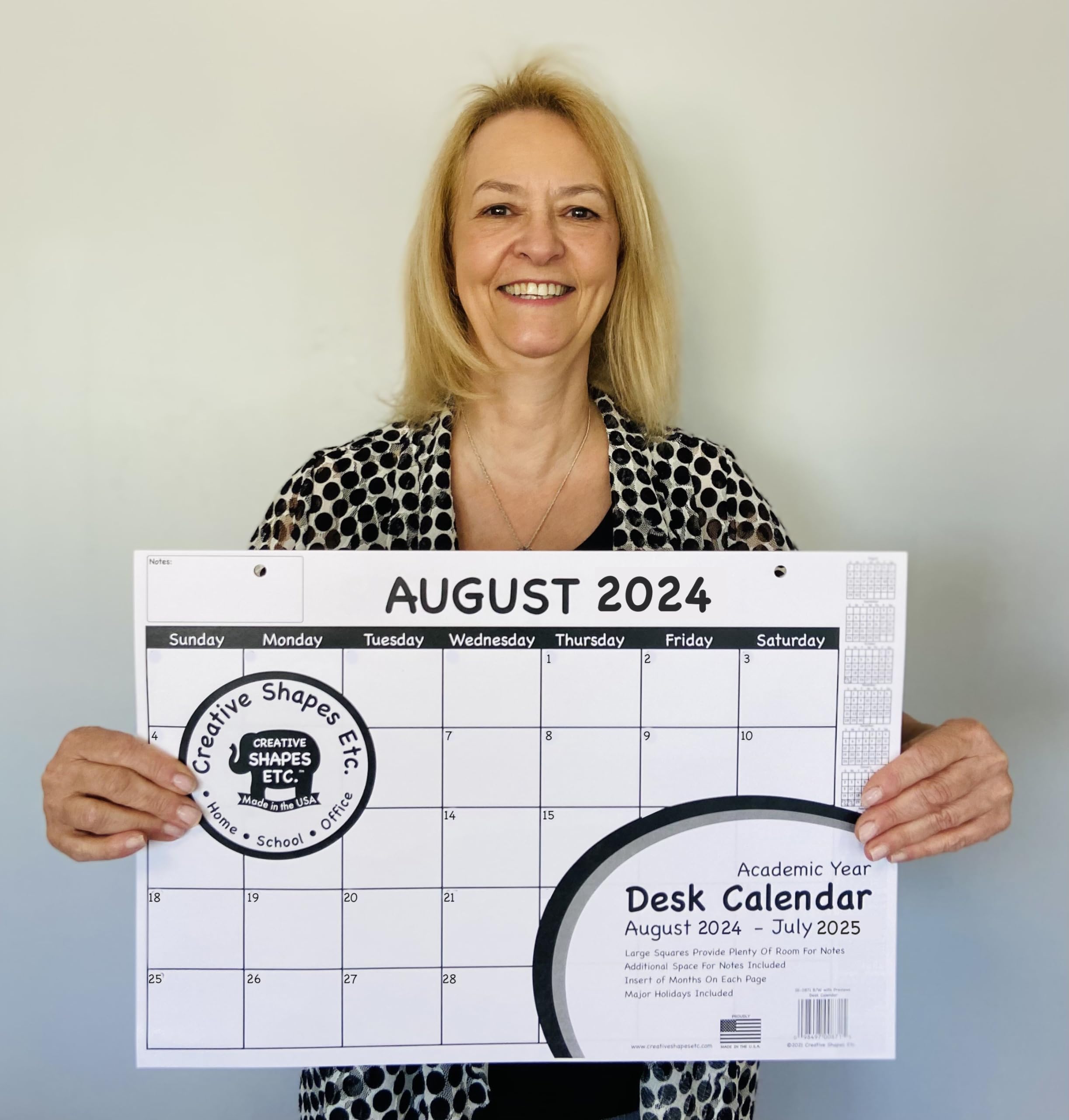 2 pcs 2024-2025 Academic Year Desk Calendar Black/White and Chalkboard Design Combination Pack, 12 months with notes space major holidays 13” x 19” Wall/Desk Teacher Planner Classroom Office Home Organization