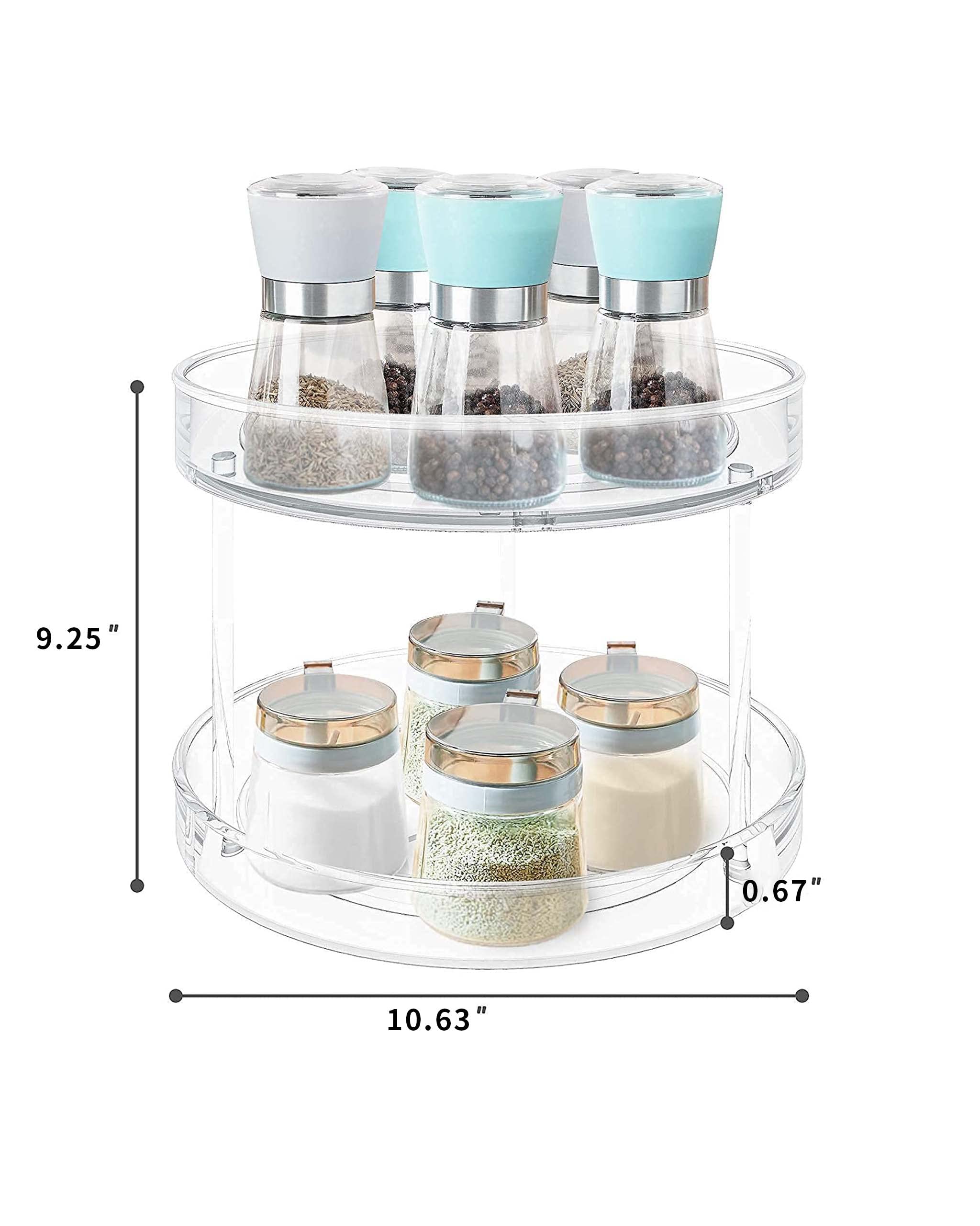 2 Tier Lazy Susan Organizer, 10.63-inch Large Non-Skid Turntable Spice Rack Organizer Clear Turntable for Countertop/Cabinet in Kitchen Bathroom and Pantry