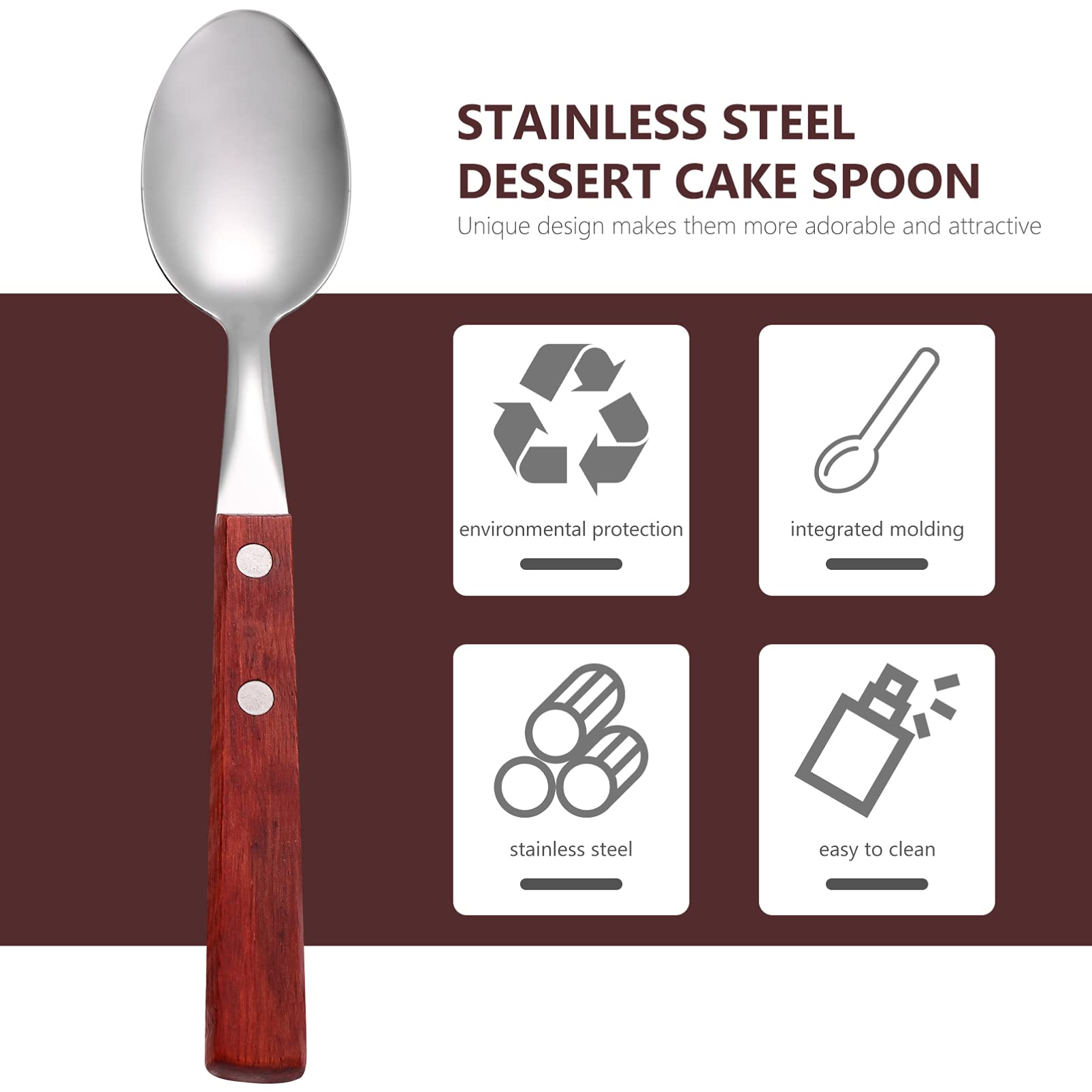 Hemoton 5pcs Stainless Steel Coffee Spoons Wood Handle Tea Spoons Dessert Ice Cream Cake Tasting Spoon Dinner Spoon for Home Kitchen Restaurant