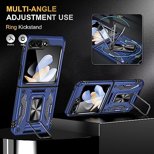 AKABEILA Case for Samsung Galaxy Z Flip 5(5G) Case Cover Soft TPU PC Slim Non-Slip Carbon Fiber Phone Case Rotate Stand Slide Camera Protection Navy Blue