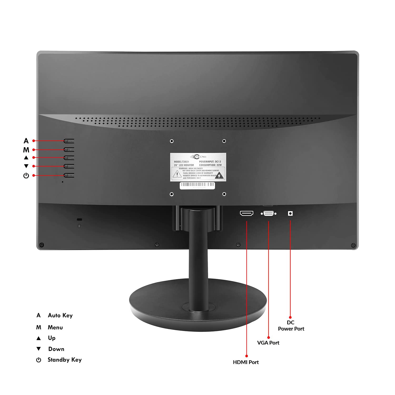 TECNII 20" Inch Widescreen LED Backlit LCD Desktop PC Monitor HD+ Resolution - 3ms Response Time - HDMI - VGA - for Home, Office - Black