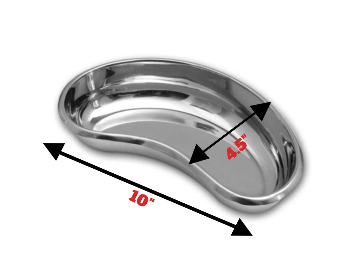 Bosky Stainless Steel Large Kidney Tray 10" inch Basin Finest Emesis Bowl SS 304 Round Edges Surgical Utility 600 cc