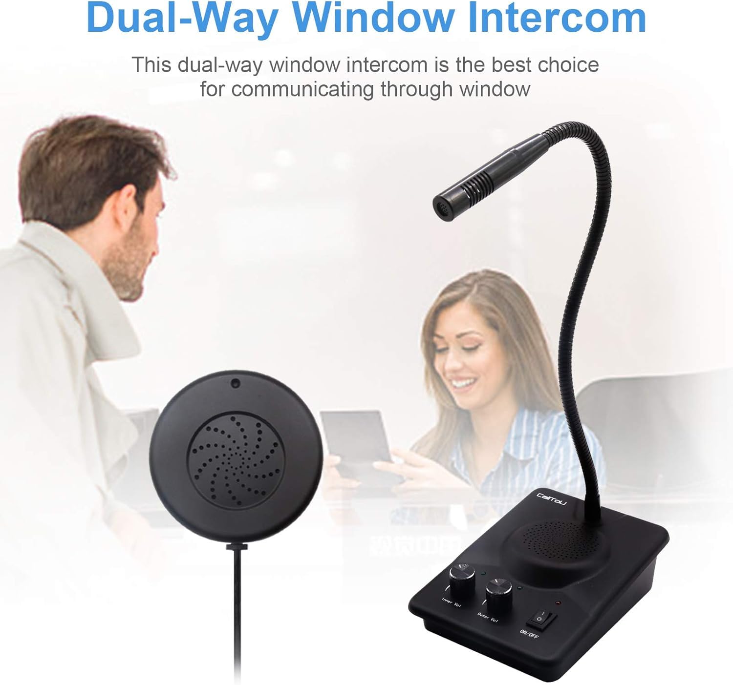 CallToU Window Speaker Intercom System,Dual Way Anti-Interference Intercommunication Microphone Talk Through Glass Window,for Business,Bank,Office,Hospital,Counter,Store,Station,School and More