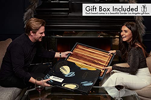 Sonder Los Angeles, XL Thick Teak Wood Cutting Board for Kitchen with Juice Groove, Sorting Compartments, Charcuterie Cheese Board 20x15x1.5 in (Gift Box Included)