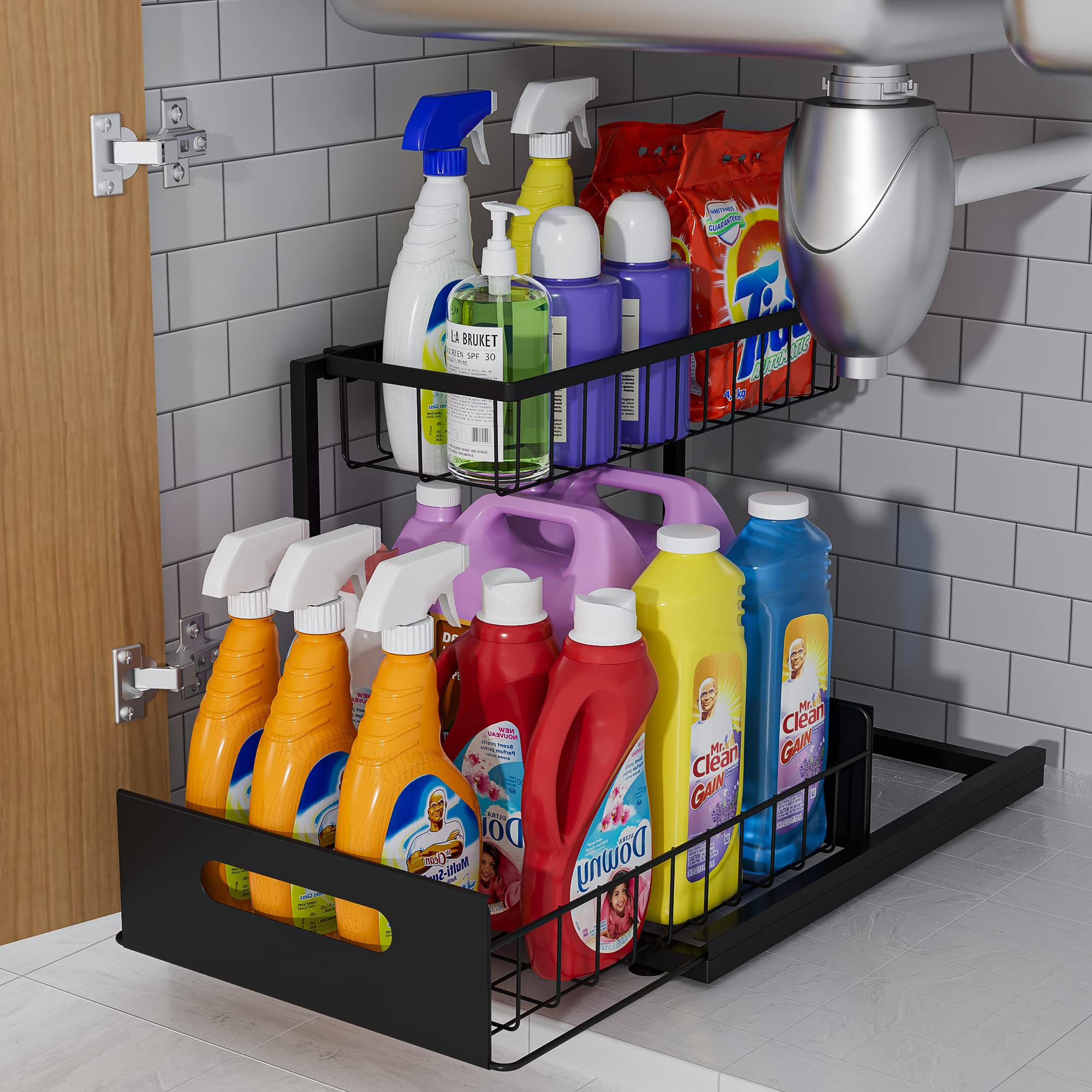 2 Tier Under Sink Organizers and Storage for Bathroom Kitchen Cabinet,Under Cabinet Storage,Bathroom Organizer Countertop with Pull Out Cabinet Organier