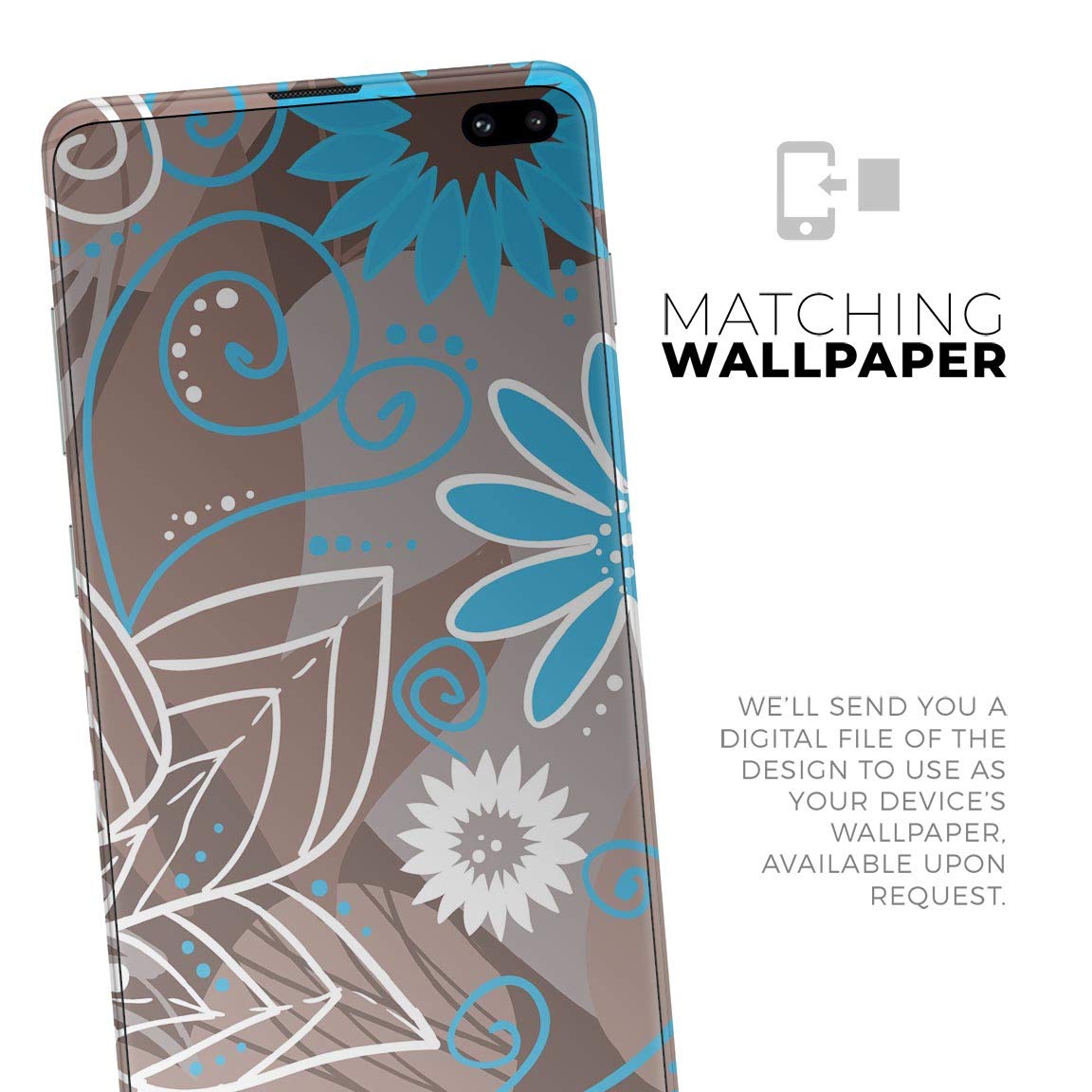 DesignSkinz Brown Surface with Blue and White Whymsical Floral Pattern Protective Vinyl Decal Wrap Skin Cover Compatible with The Samsung Galaxy S20 (Screen Trim & Back Glass Skin)